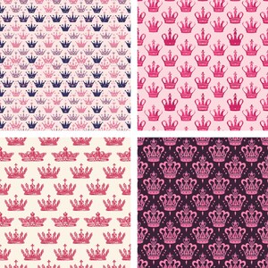 Princess Crowns Pattern Digital Papers JPG, Seamless Crafting Paper ...