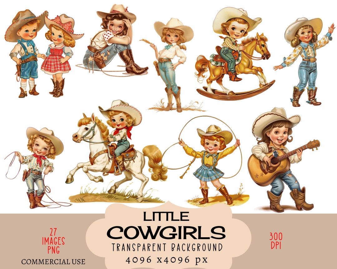 Cowgirls CLIPART PNG Files Commercial Use Transparent Background Retro ...