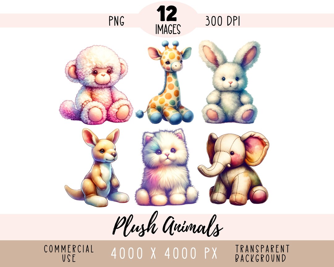 Plush Animals CLIPART PNG Files, Stuffed Animal Sublimation, Toy Bunny ...