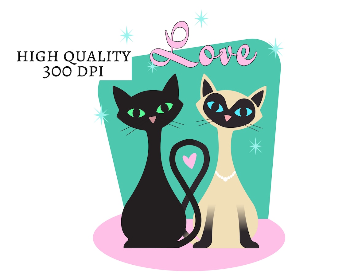 Atomic Cat CLIPART PNG Files, Mid-century Modern Sublimation, Retro 50s ...