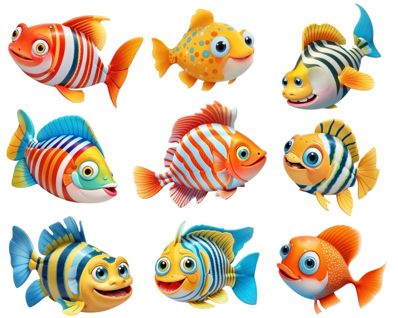 Funny Fish CLIPART PNG Files Commercial Use Transparent - Etsy