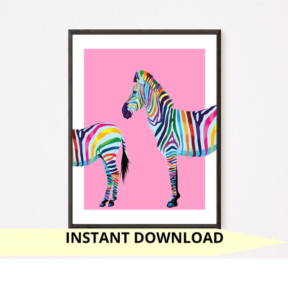 INSTANT DOWNLOAD Colorful Zebra Art Print Wild Animal Poster - Etsy