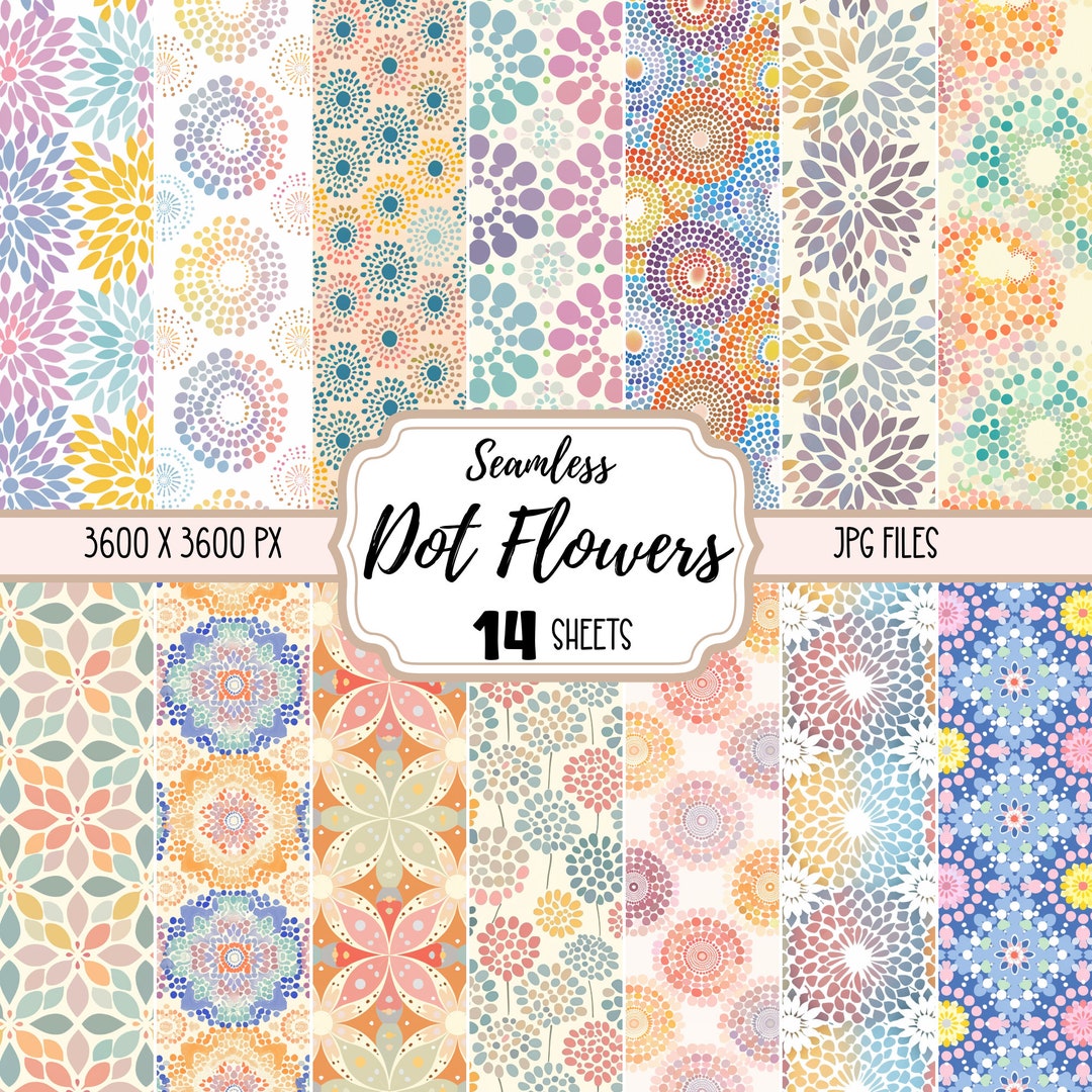 Dot Art Flowers Pattern Digital Papers JPG, Seamless Crafting Paper ...