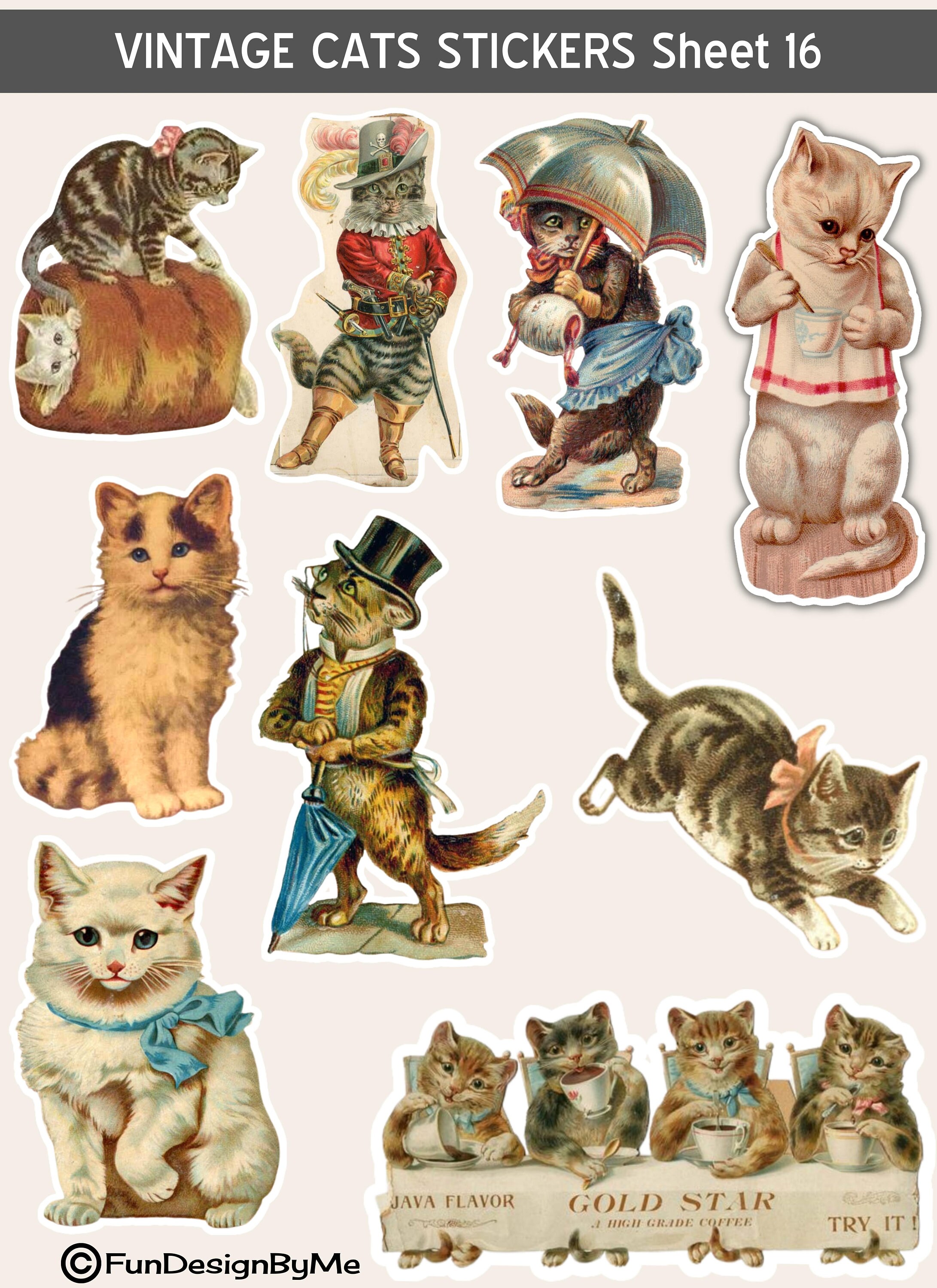 Fussy Cut Stickers Vintage CATS JPG Files Digital Collage Sheet ...