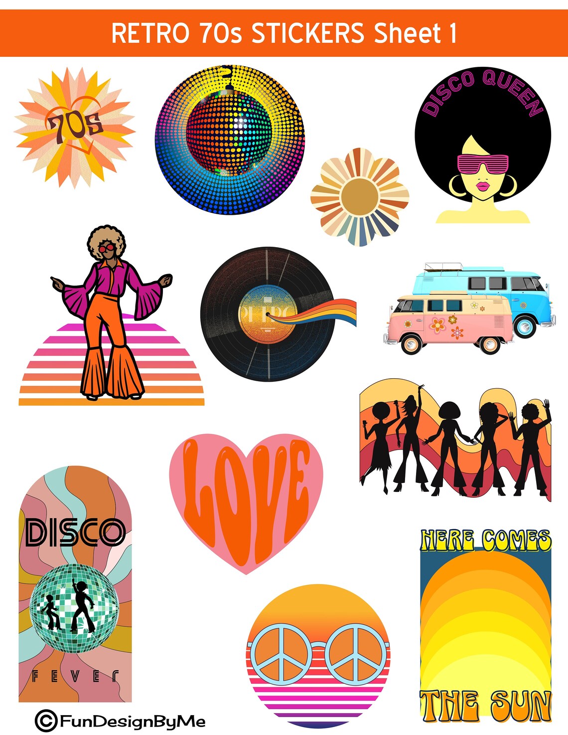 RETRO 70s STICKERS, Downloadable Printable JPG File Instant Download ...
