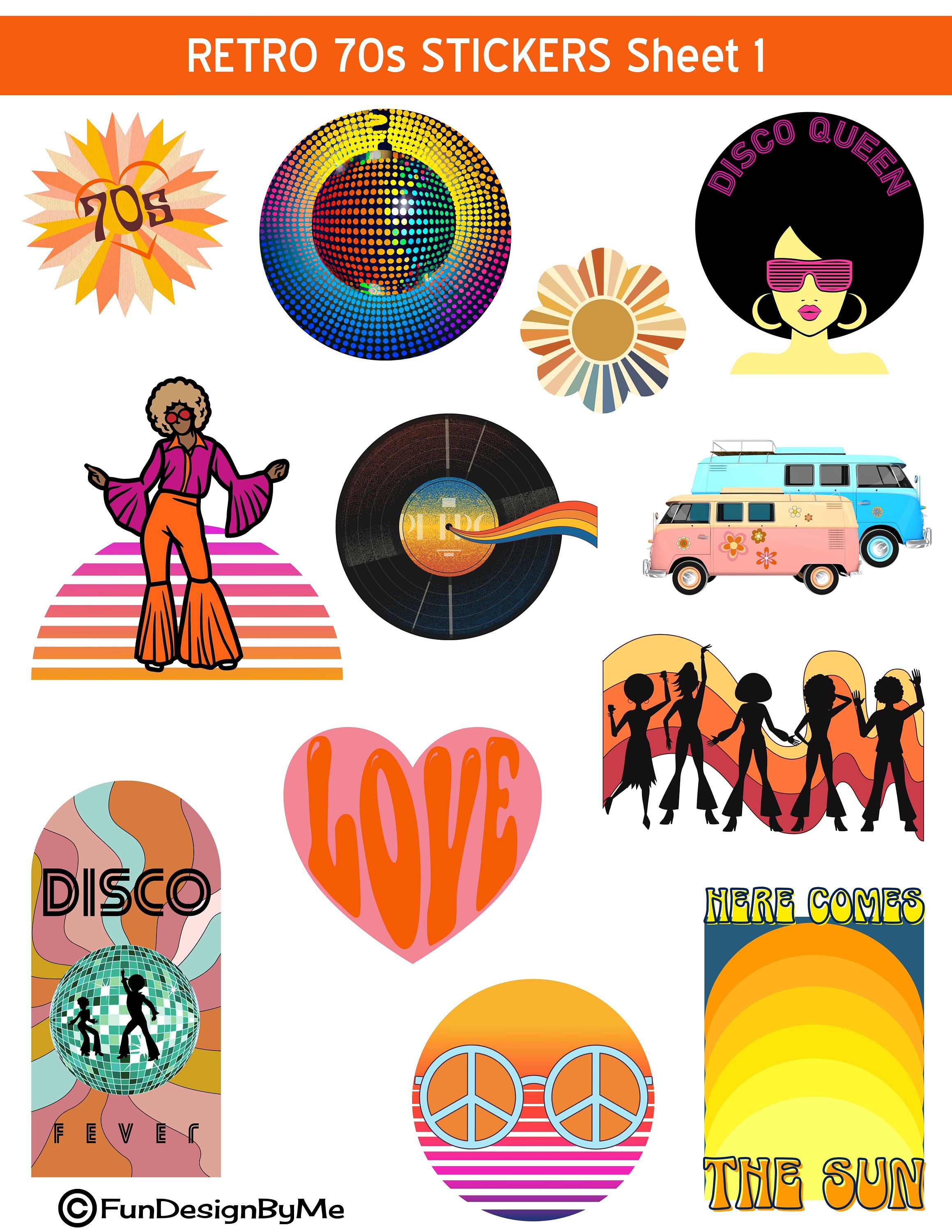RETRO 70s STICKERS, Downloadable Printable JPG File Instant Download ...