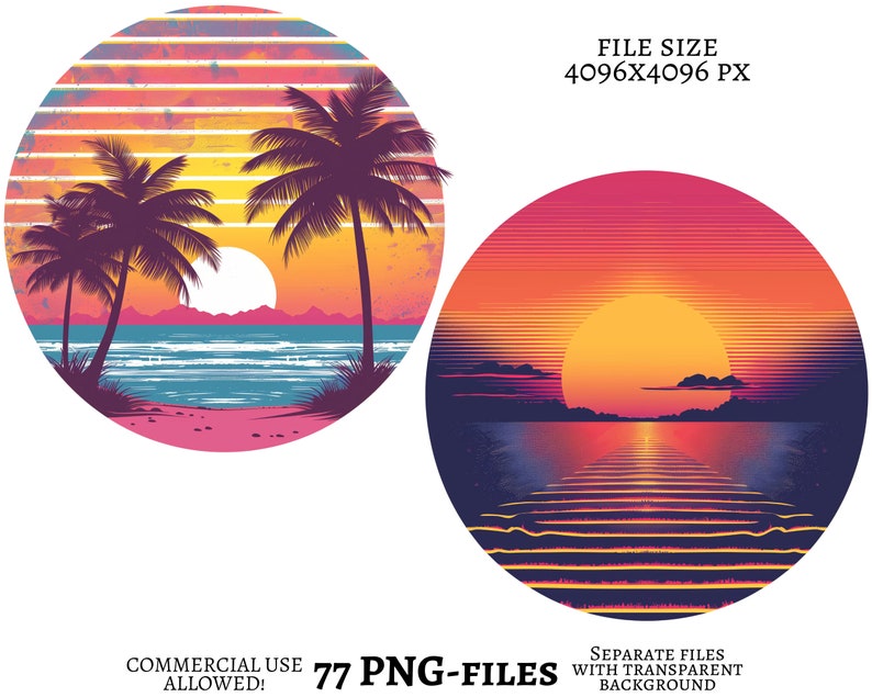 Retro Sunset CLIPART PNG Files Commercial Use Transparent Background ...