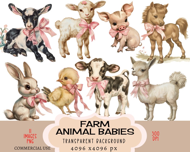 Farm Animal Baby CLIPART PNG Files Commercial Use Transparent ...
