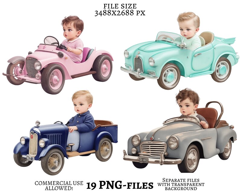 Little Boys in Cars CLIPART PNG Files Commercial Use Transparent ...
