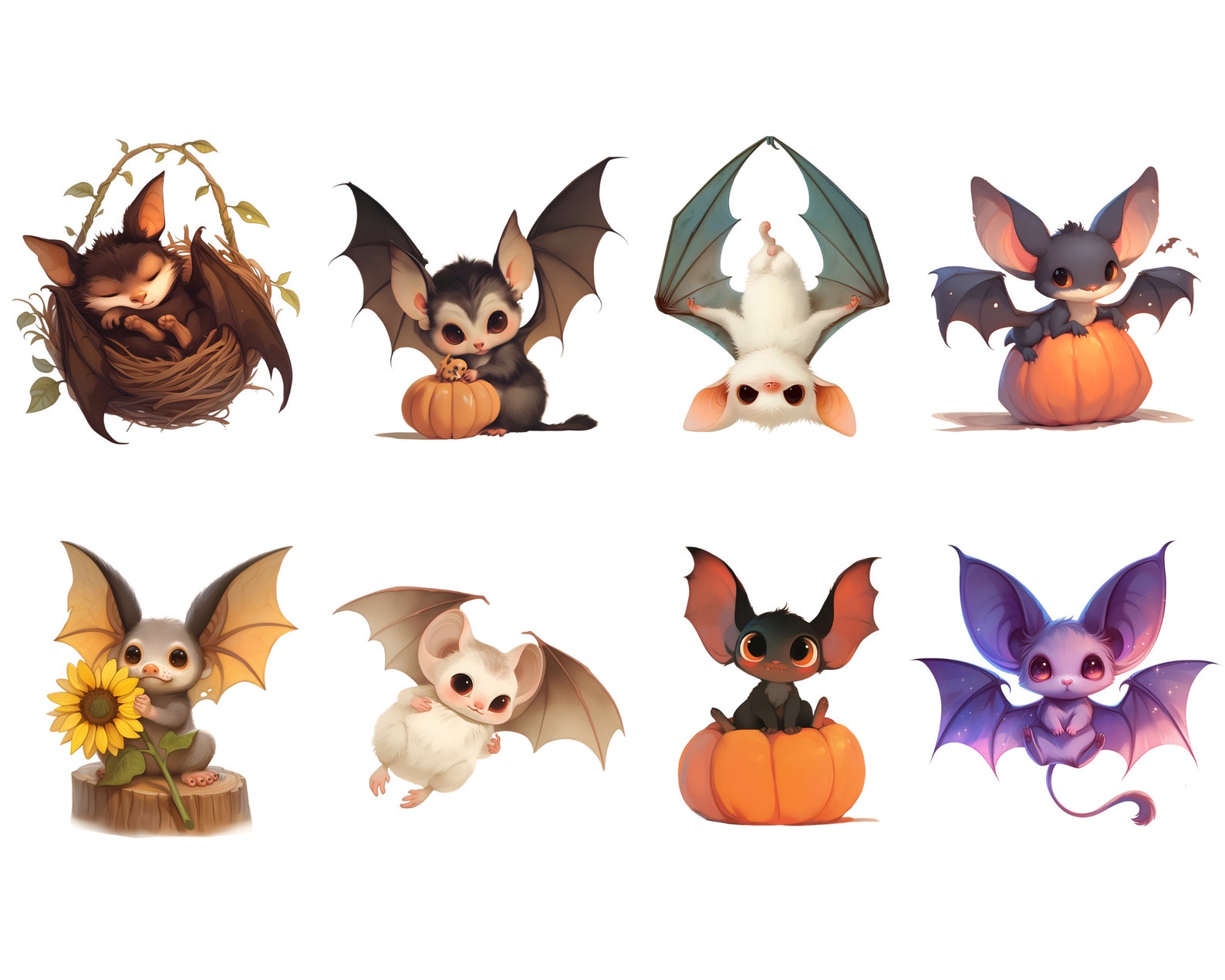 Cute Bats CLIPART PNG Files, Halloween Sublimation, Autumn Fall Pumpkin ...