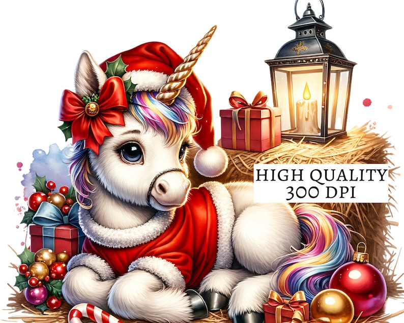 Christmas Unicorns CLIPART PNG File, Baby Unicorn Sublimation, Santa ...