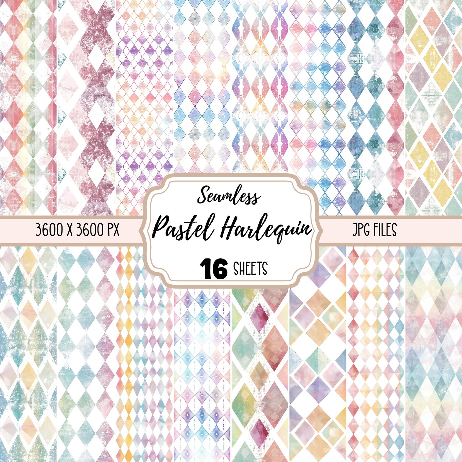 Harlequin Digital Papers JPG, Pastel Color Seamless Crafting Paper ...