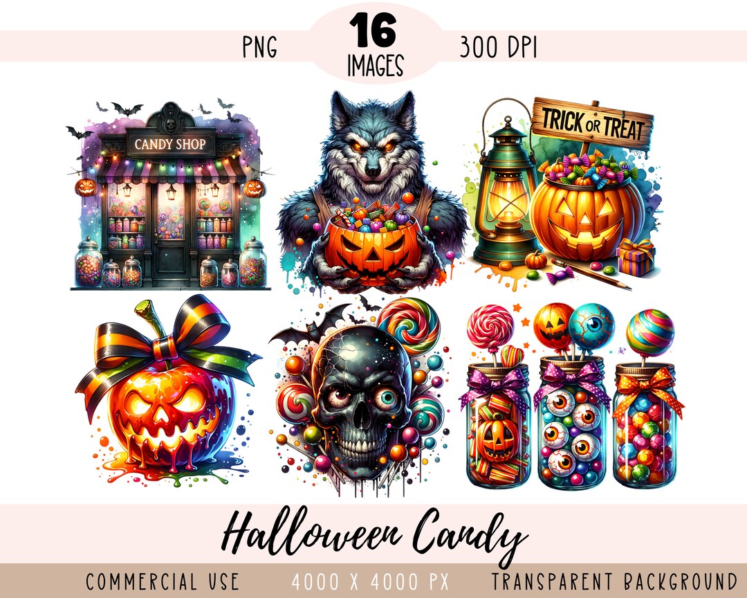 Halloween Candy CLIPART PNG Files, Sweets Treats Sublimation Werewolf ...