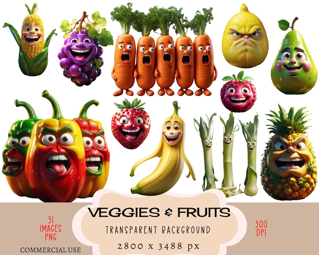 Fruits Veggies CLIPART PNG Files Commercial Use Transparent Background ...