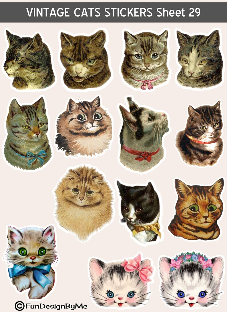 Fussy Cut Stickers Vintage CATS JPG Files Digital Collage Sheet ...