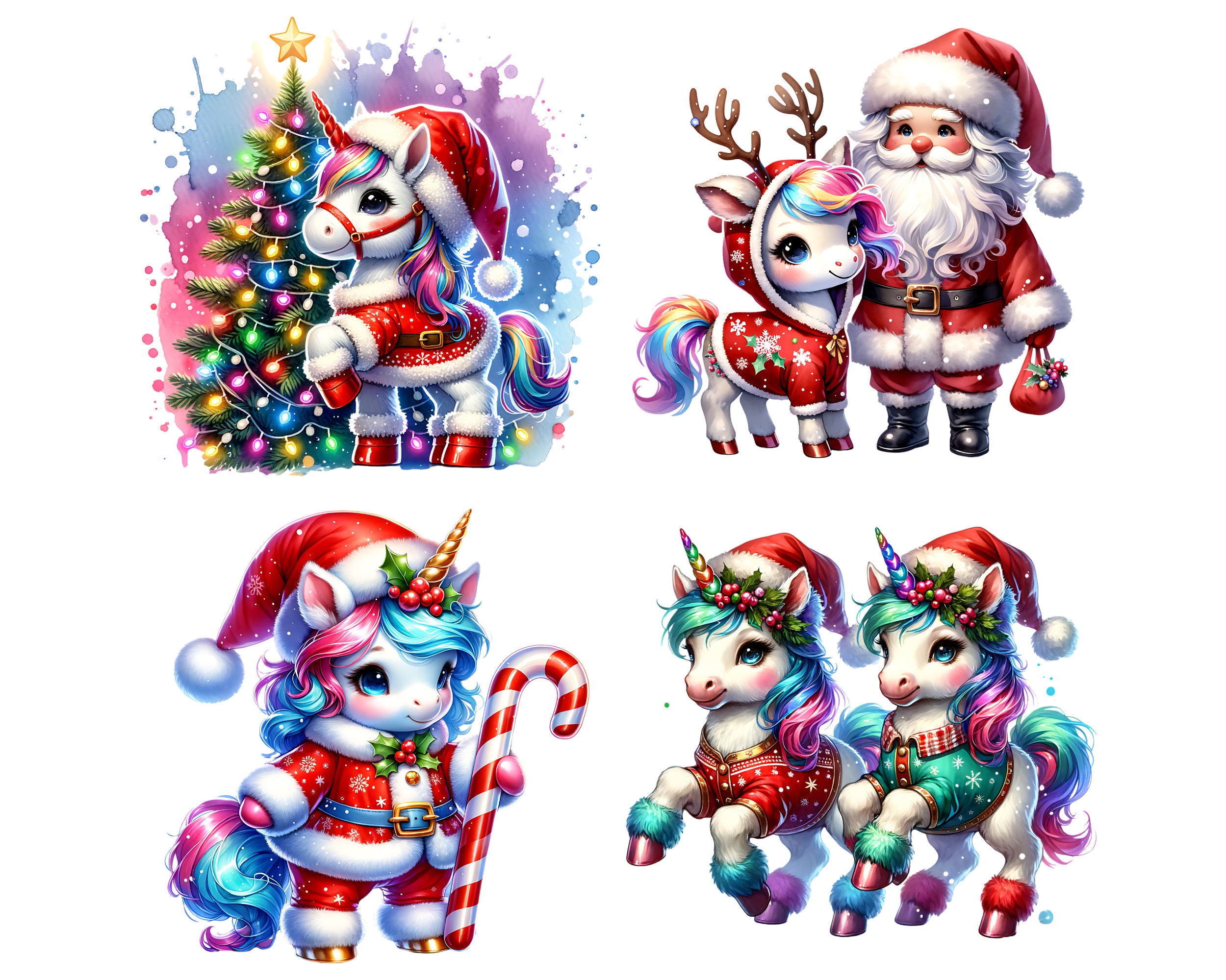 Christmas Unicorns CLIPART PNG File, Baby Unicorn Sublimation, Santa ...
