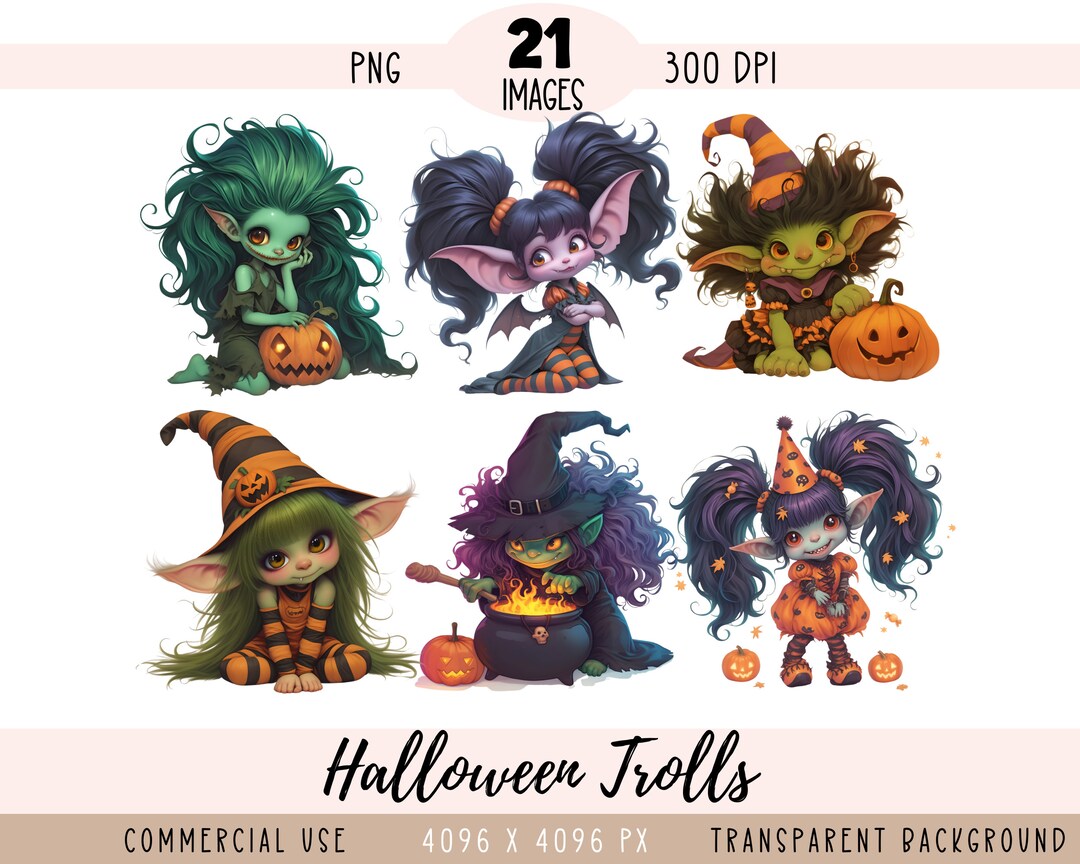 Halloween Trolls CLIPART PNG Files, Goblin Sublimation, Autumn Fall ...