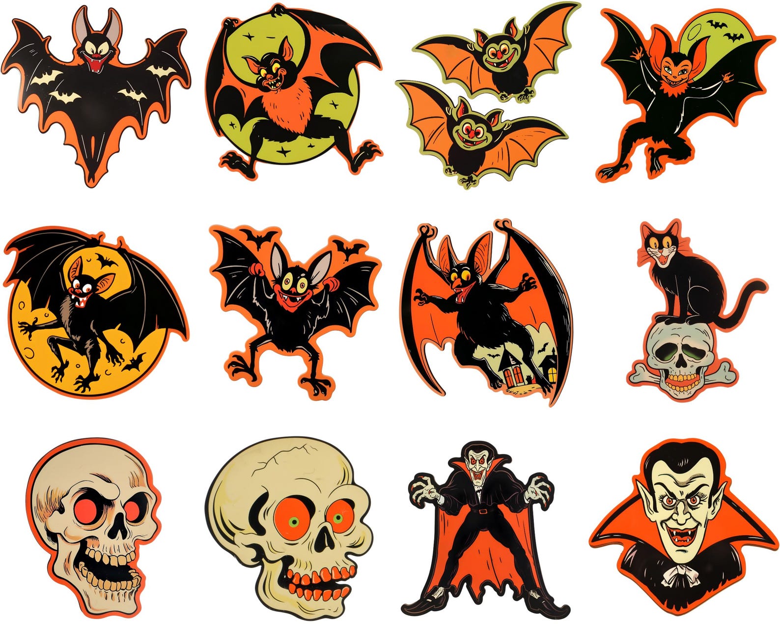 Retro Halloween CLIPART PNG File, Black Cat Sublimation, Vintage Ghost ...