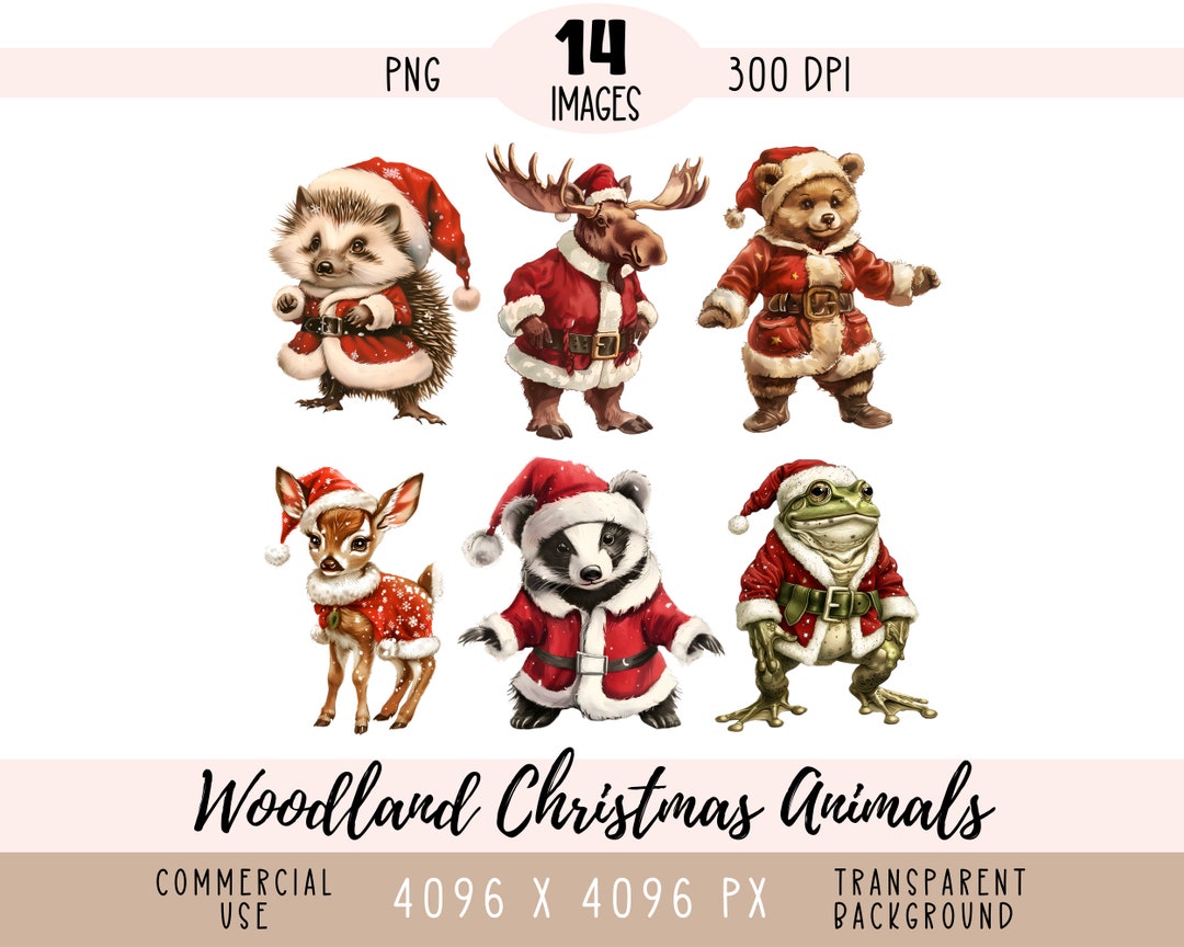 Christmas Woodland Animals CLIPART PNG Files, Moose Sublimation, Santa ...