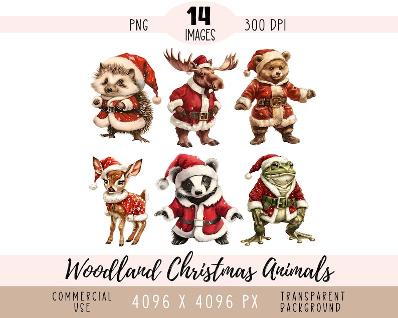 Christmas Woodland Animals CLIPART PNG Files, Moose Sublimation, Santa ...