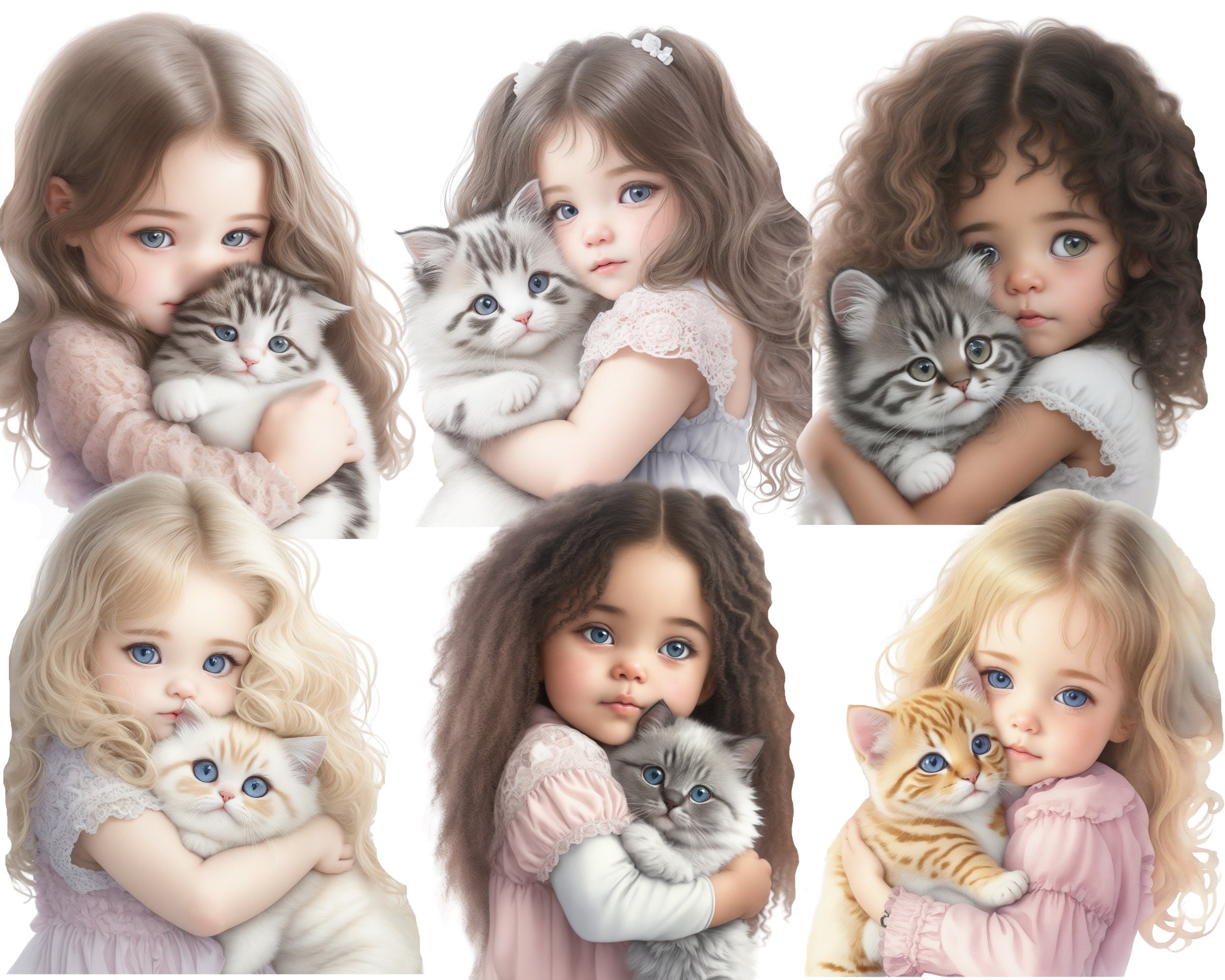 Cute Little Girls With Cats CLIPART PNG Files Commercial Use ...