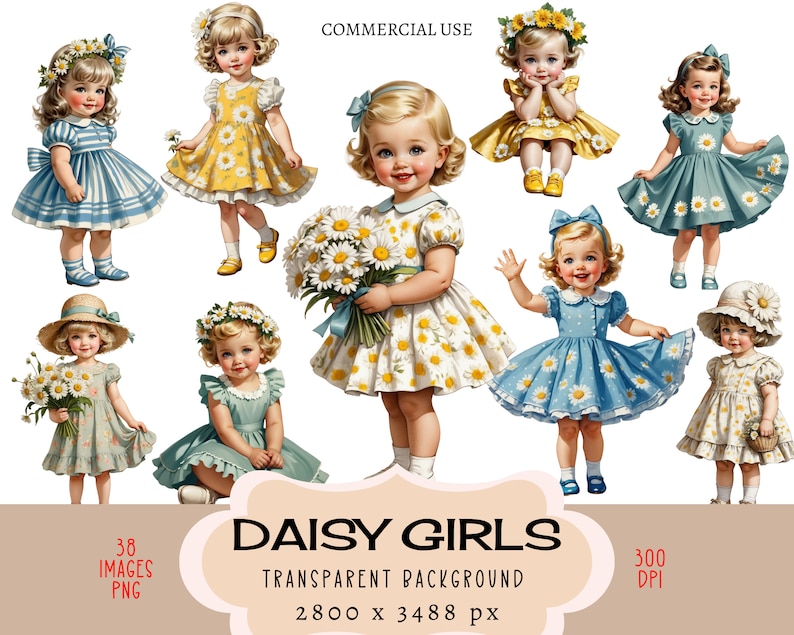 Daisy Girls CLIPART PNG Files Commercial Use Transparent Background ...