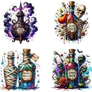 Halloween Potion Bottles CLIPART PNG Files, Magic Poison Sublimation ...