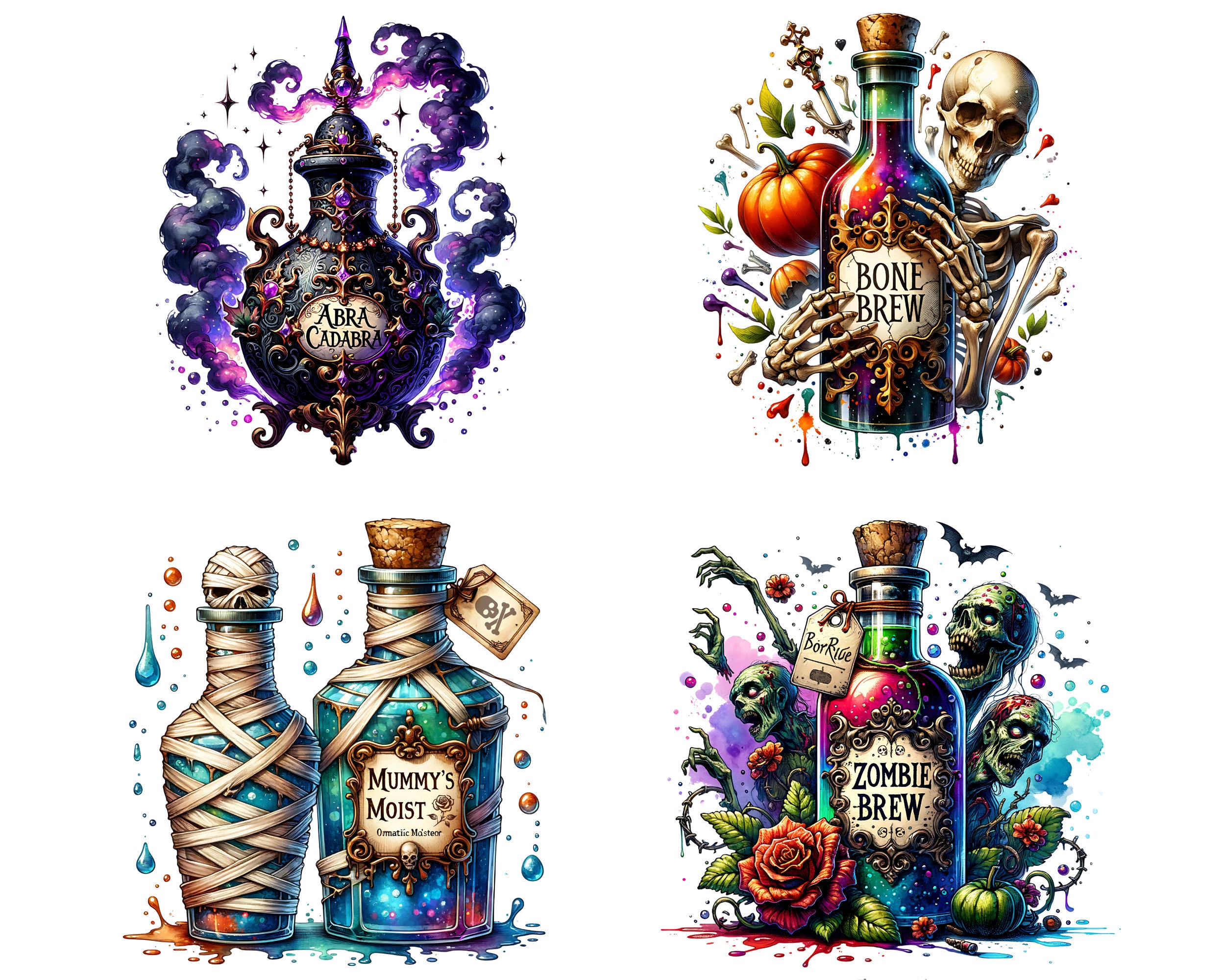 Halloween Potion Bottles CLIPART PNG Files, Magic Poison Sublimation ...