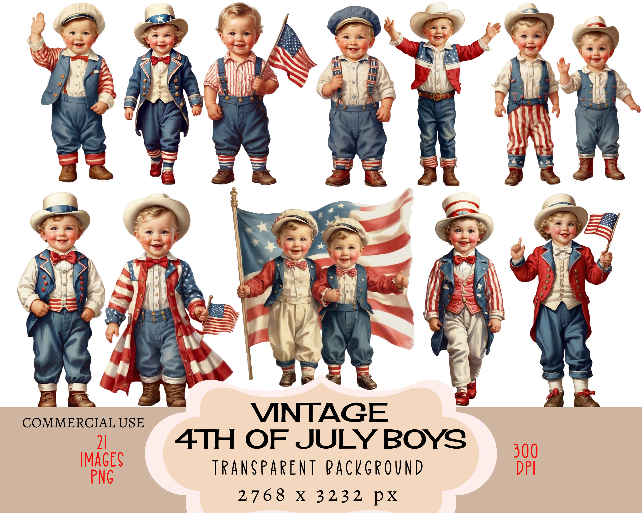 4th of July Boys CLIPART PNG Files Commercial Use Transparent ...