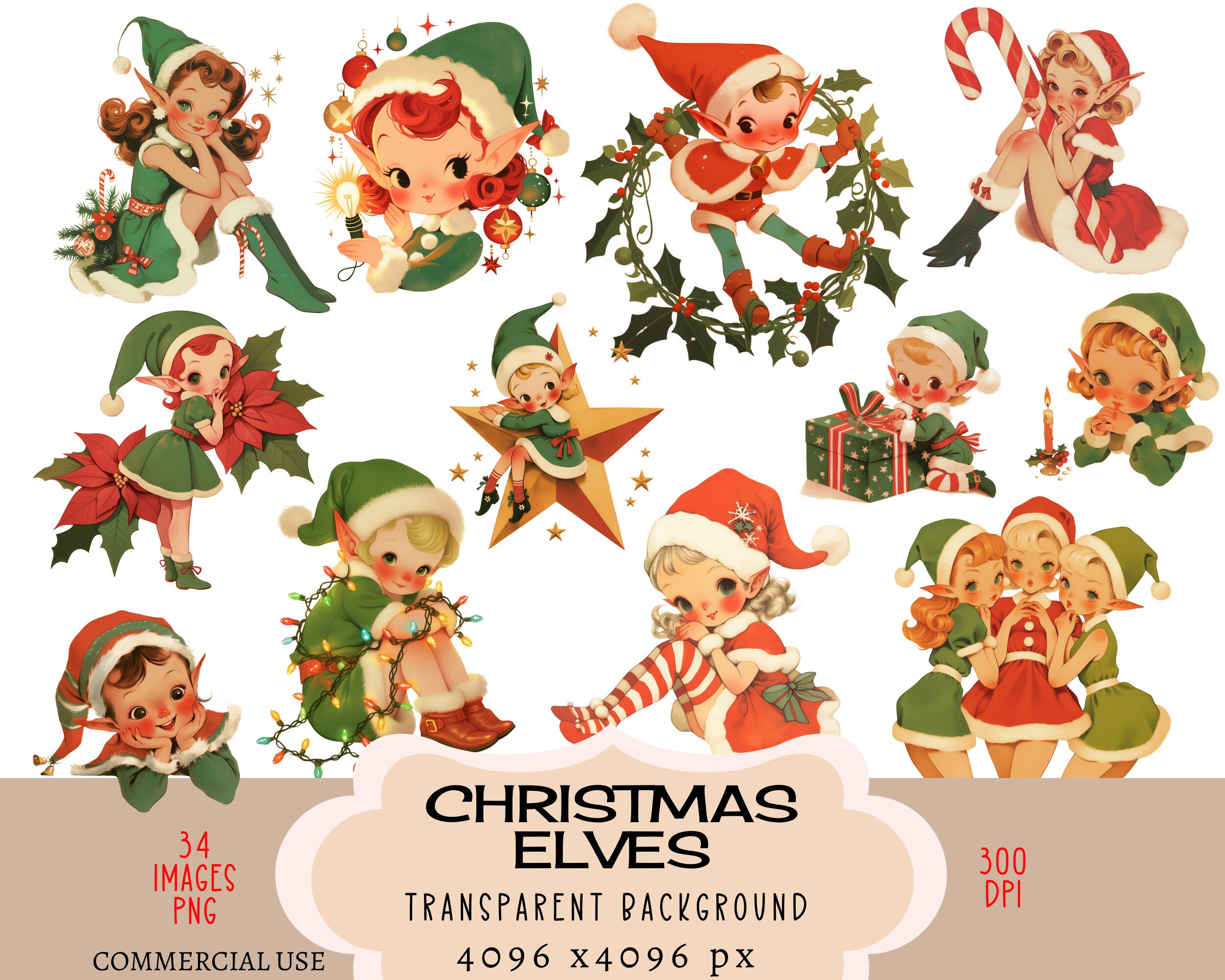 Christmas Elves CLIPART PNG Files Commercial Use Transparent Background ...