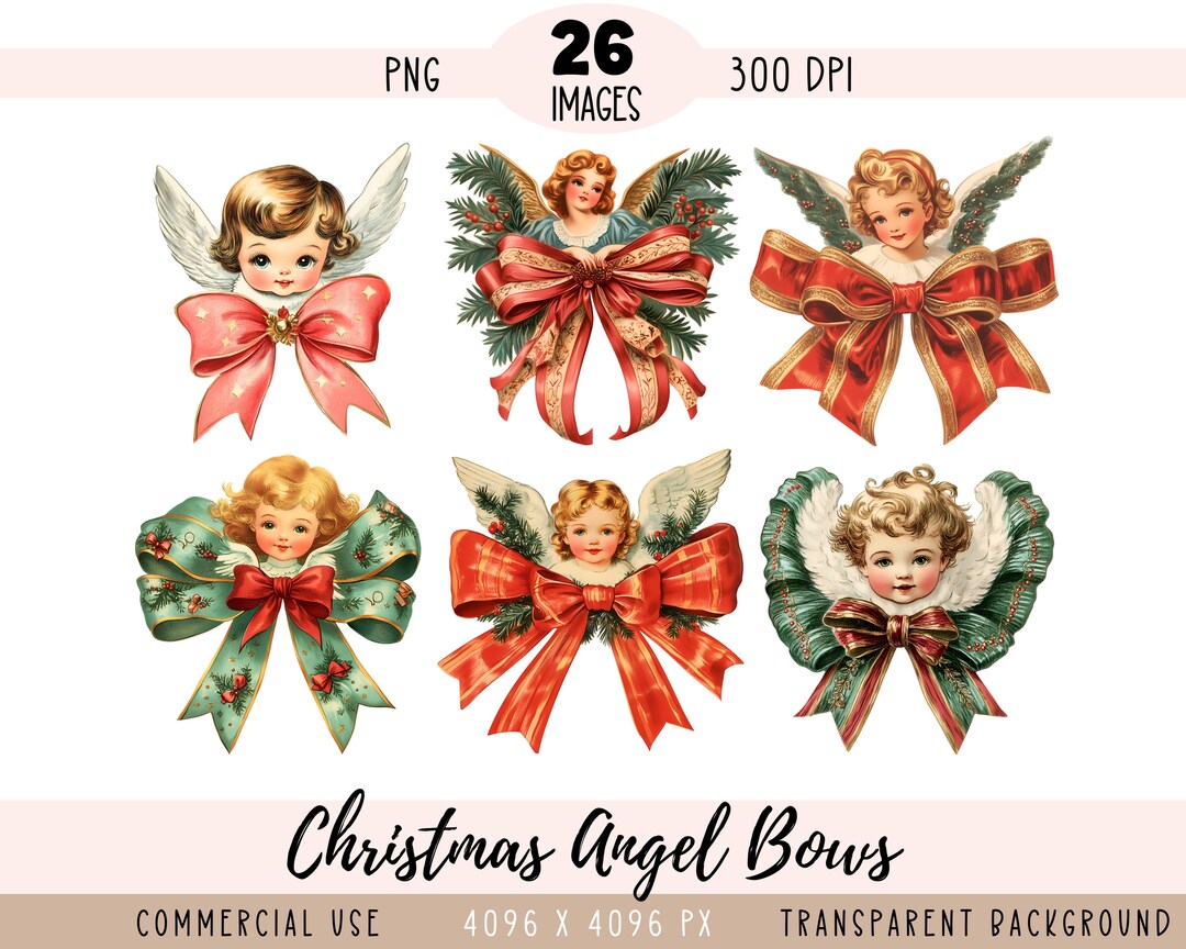 Christmas Angel Bows CLIPART PNG File, Coquette Sublimation, Baby Angel ...