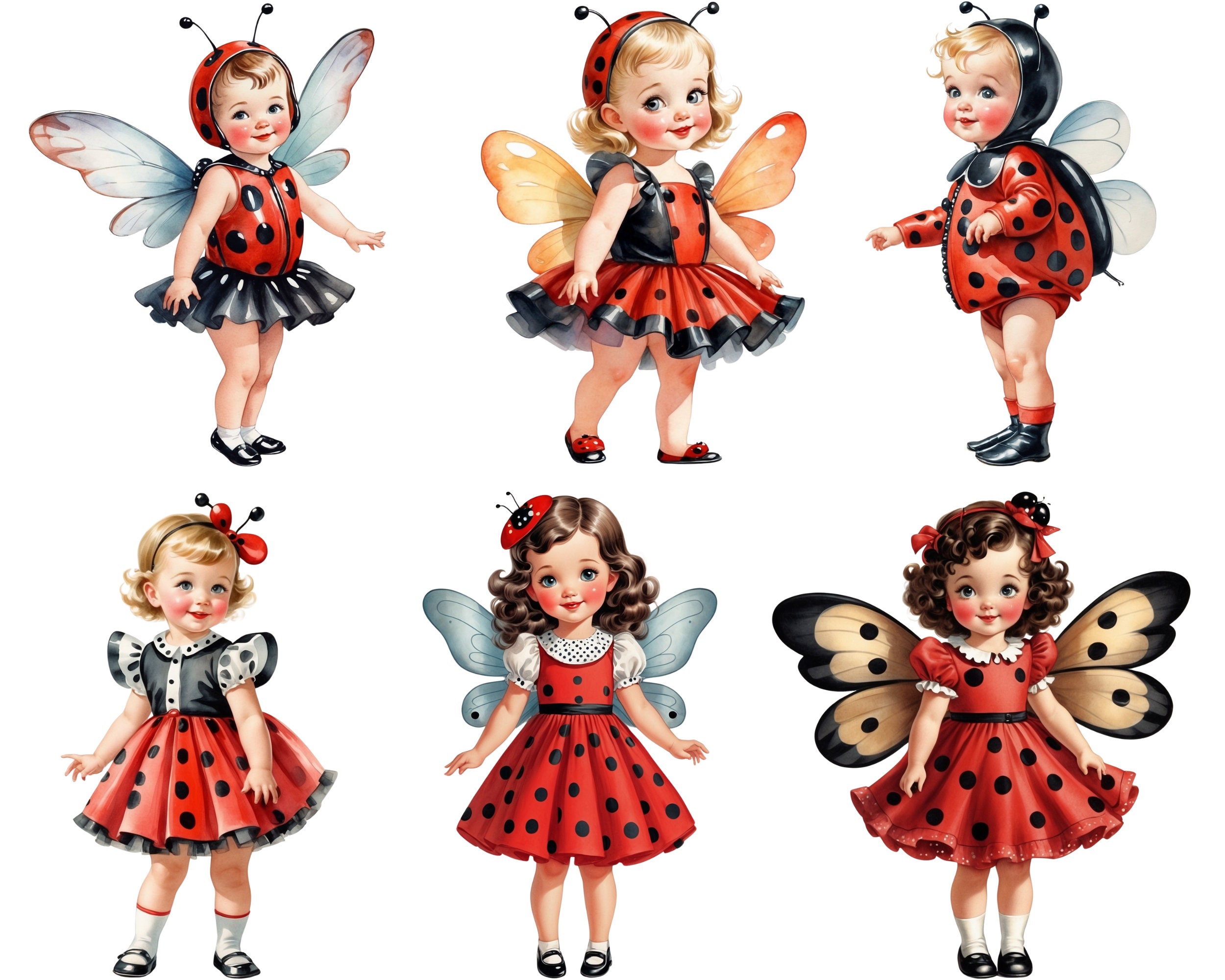 Ladybug Girls CLIPART PNG Files Commercial Use Transparent Background ...