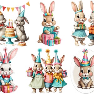 Birthday Bunny CLIPART PNG Files, Commercial Use Transparent Background ...