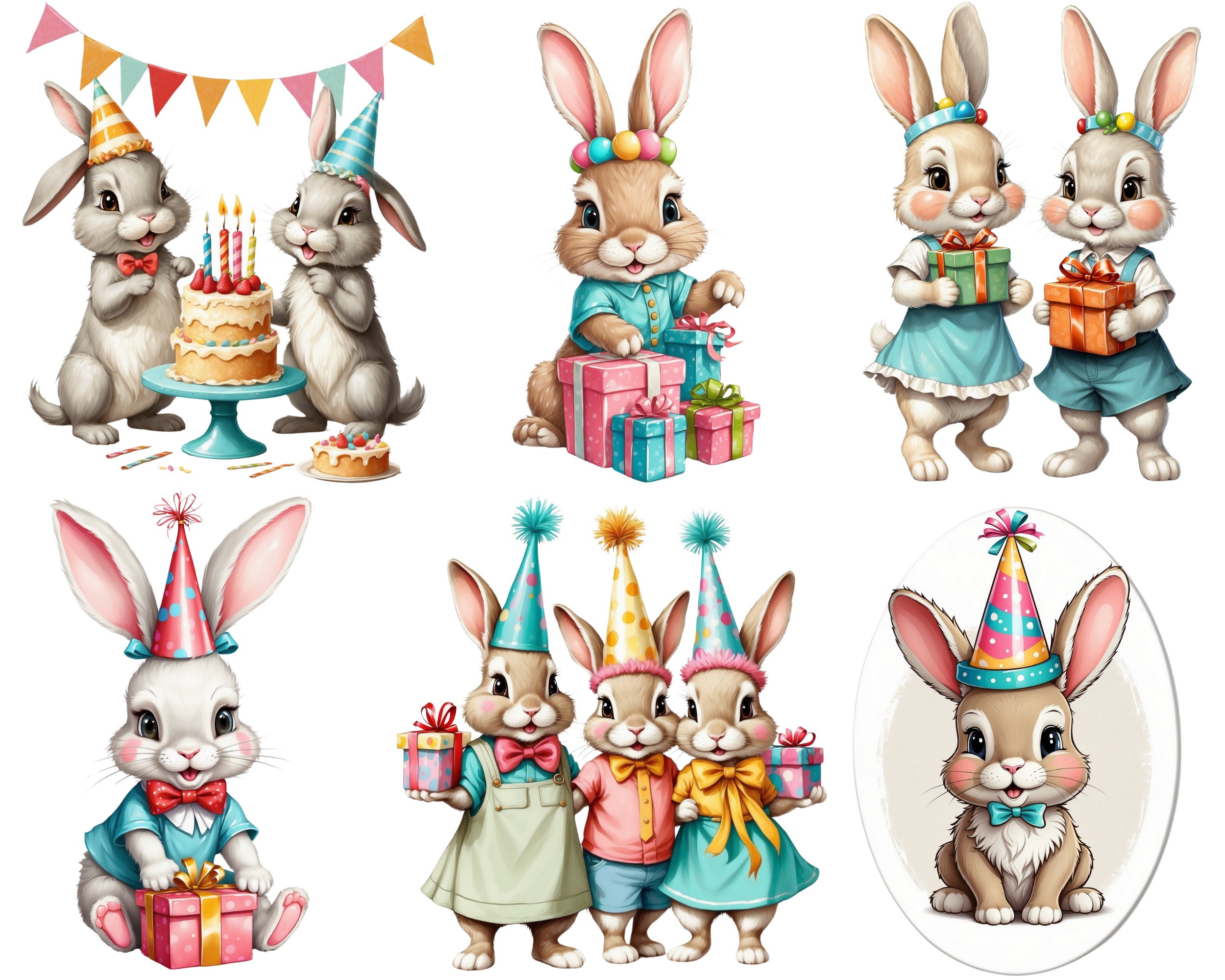 Birthday Bunny CLIPART PNG Files, Commercial Use Transparent Background ...