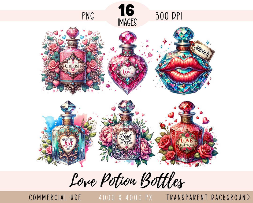 Love Potion CLIPART PNG Files, Valentine's Day Sublimation, Pink Heart ...
