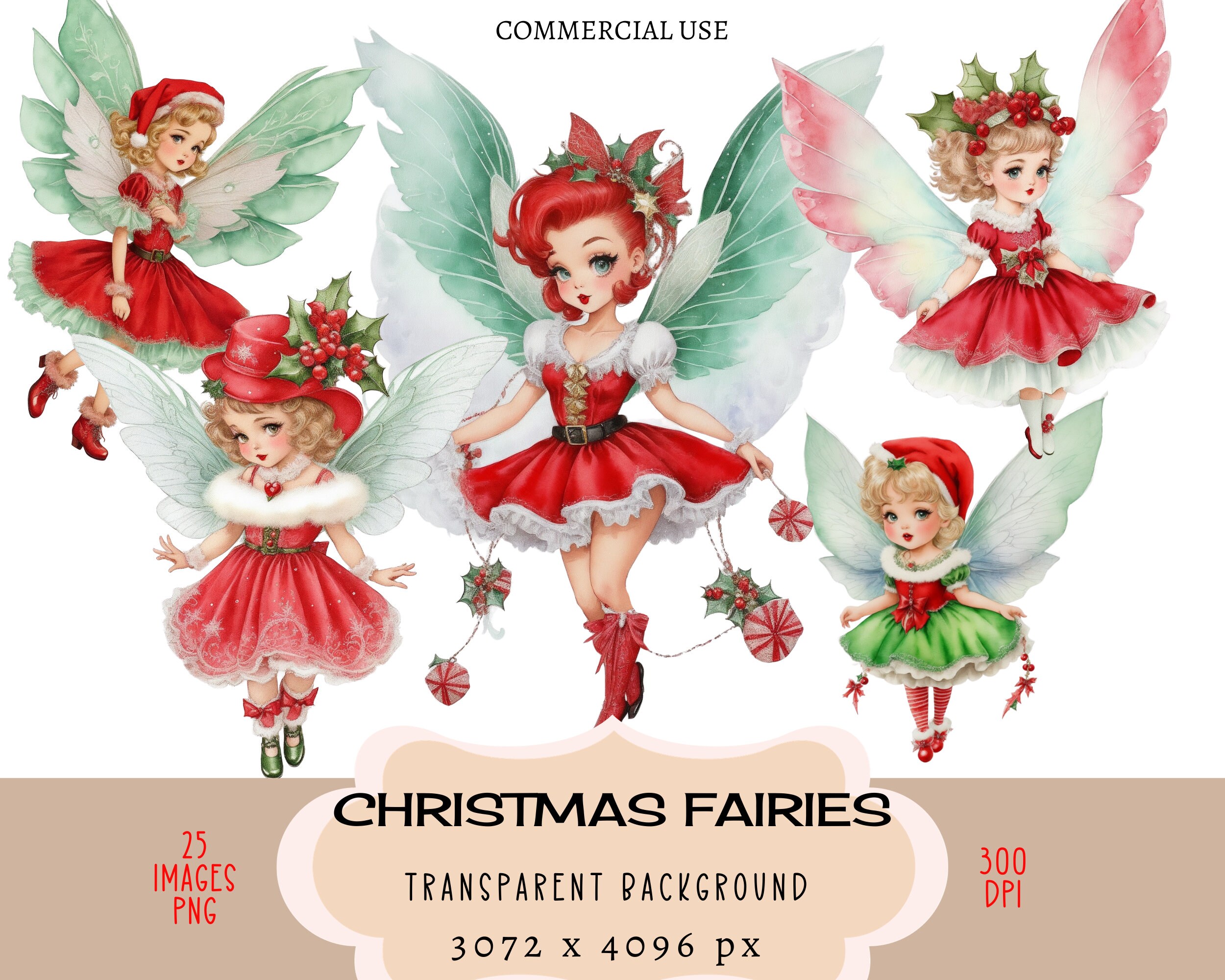 Christmas Fairies CLIPART PNG Files, Commercial Use Transparent ...