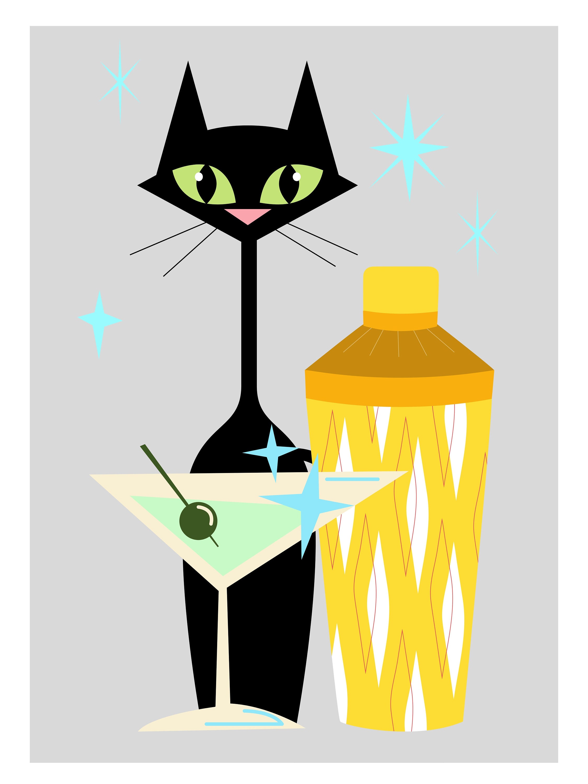 INSTANT DOWNLOAD Atomic Cat Cocktail Print, MCM Poster, Kitchen Wall ...