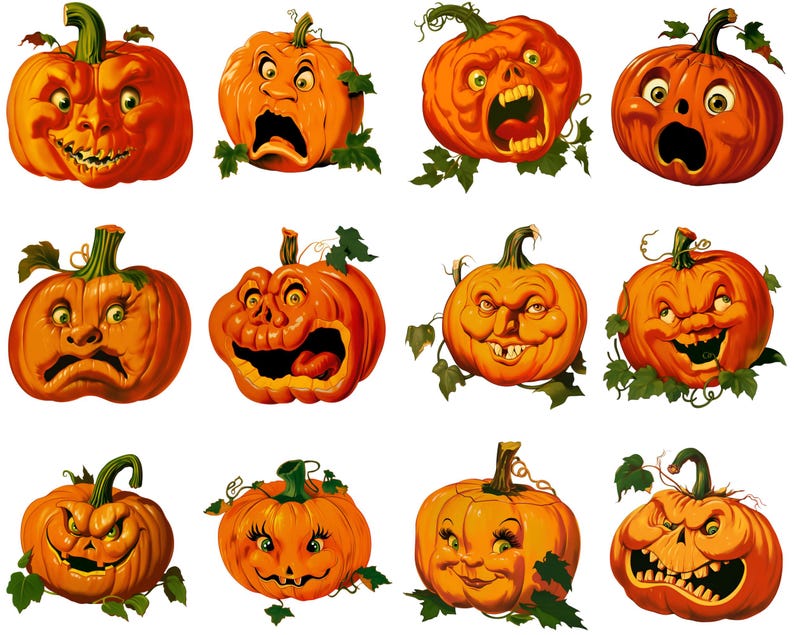 Pumpkin Heads CLIPART PNG Files, Halloween Sublimation, Sneaky Jack-o ...