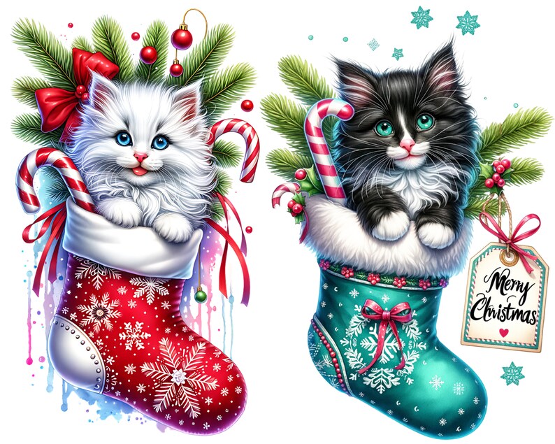 Christmas Stocking Kitten CLIPART PNG File, Cute Cat Sublimation ...