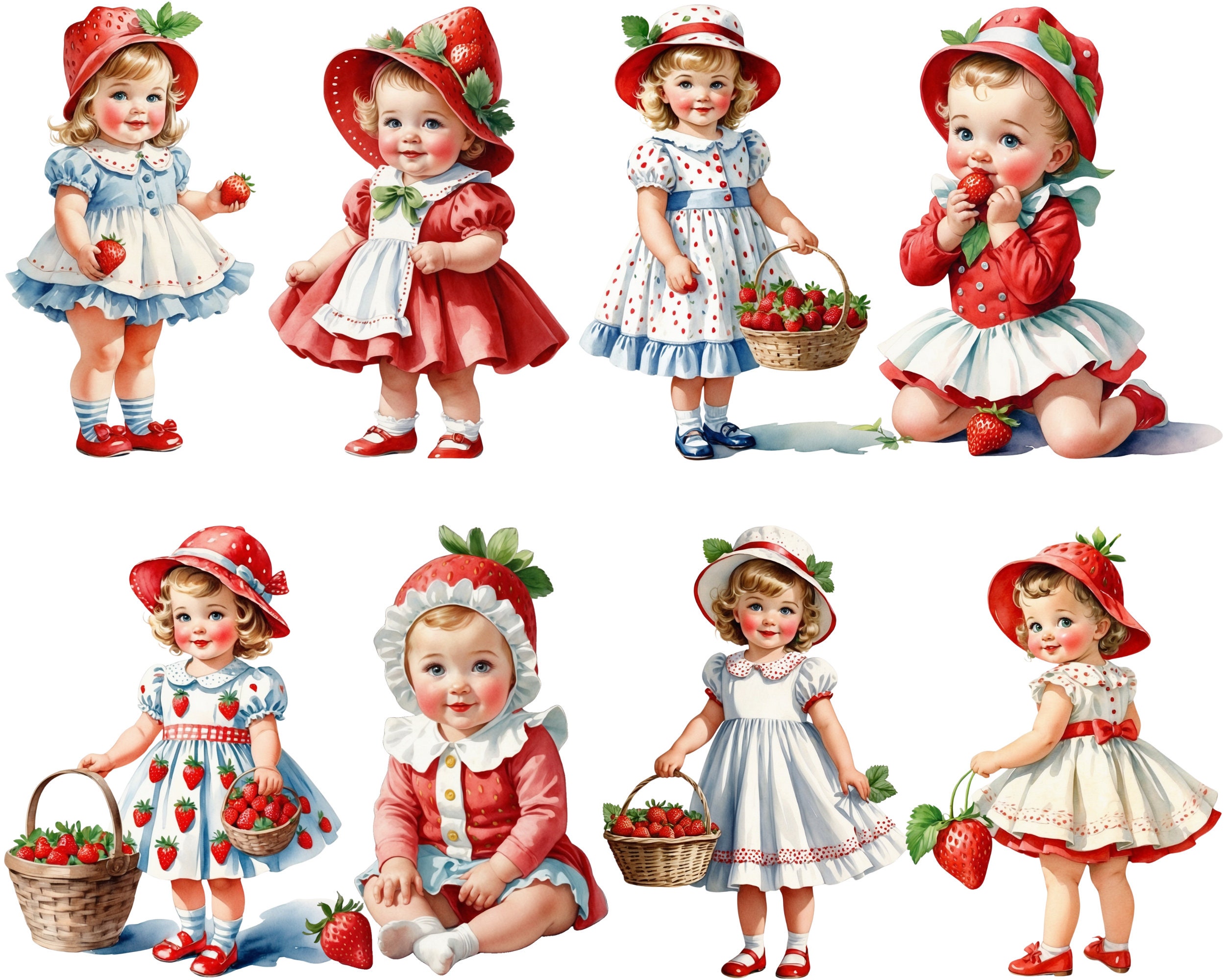 Strawberry Girls CLIPART PNG Files Commercial Use Transparent ...