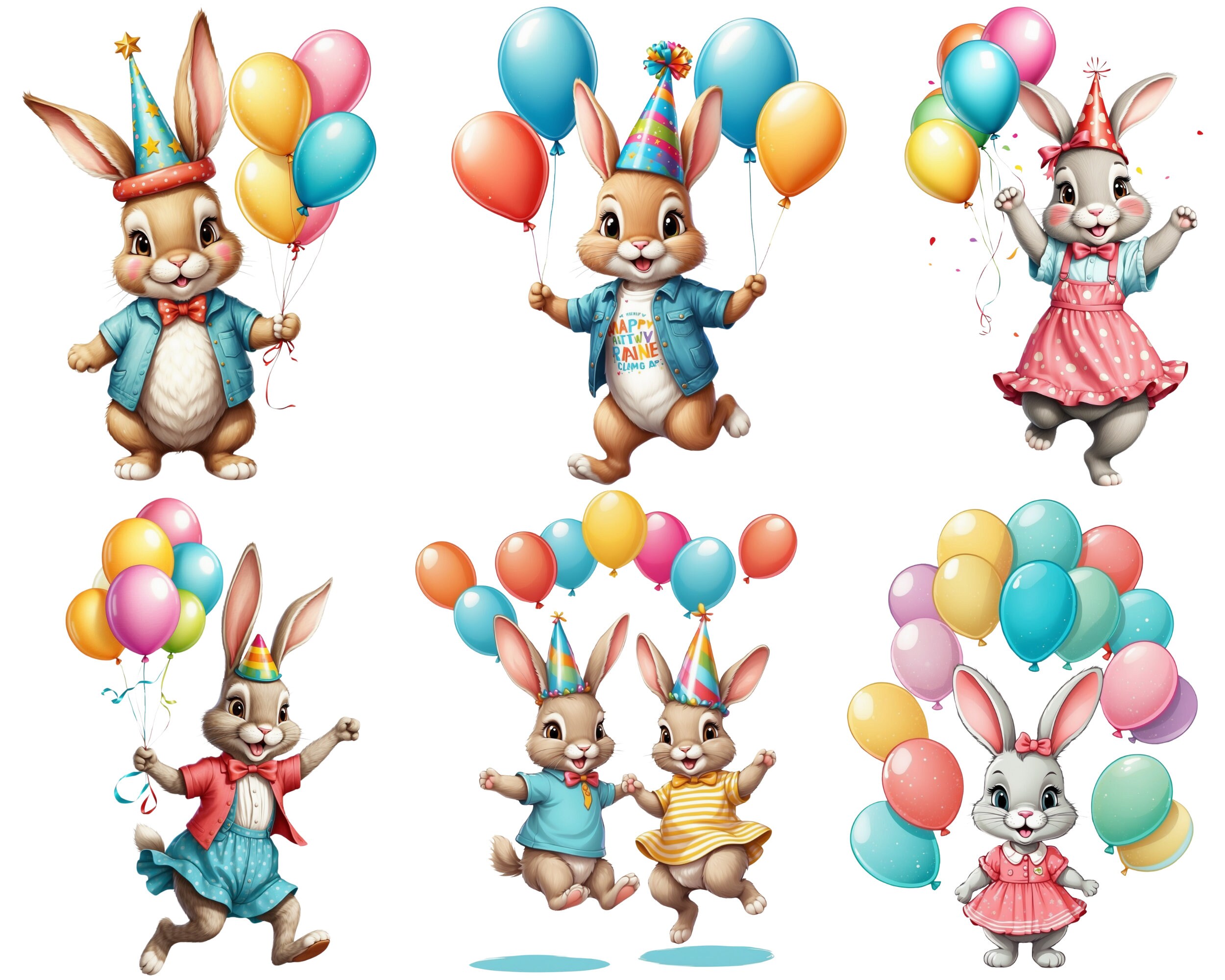 Birthday Bunny CLIPART PNG Files, Commercial Use Transparent Background ...