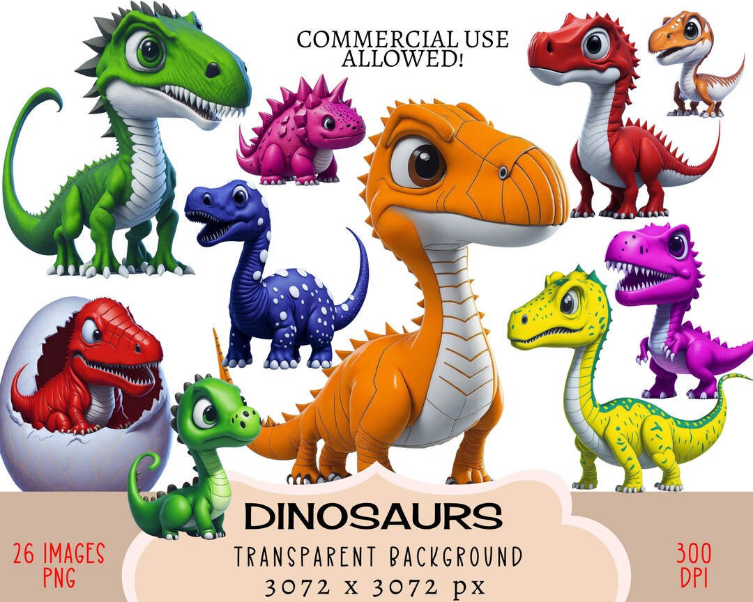 Dinosaurs CLIPART PNG Files, Cute Dino, Happy Colors, Children Boy ...