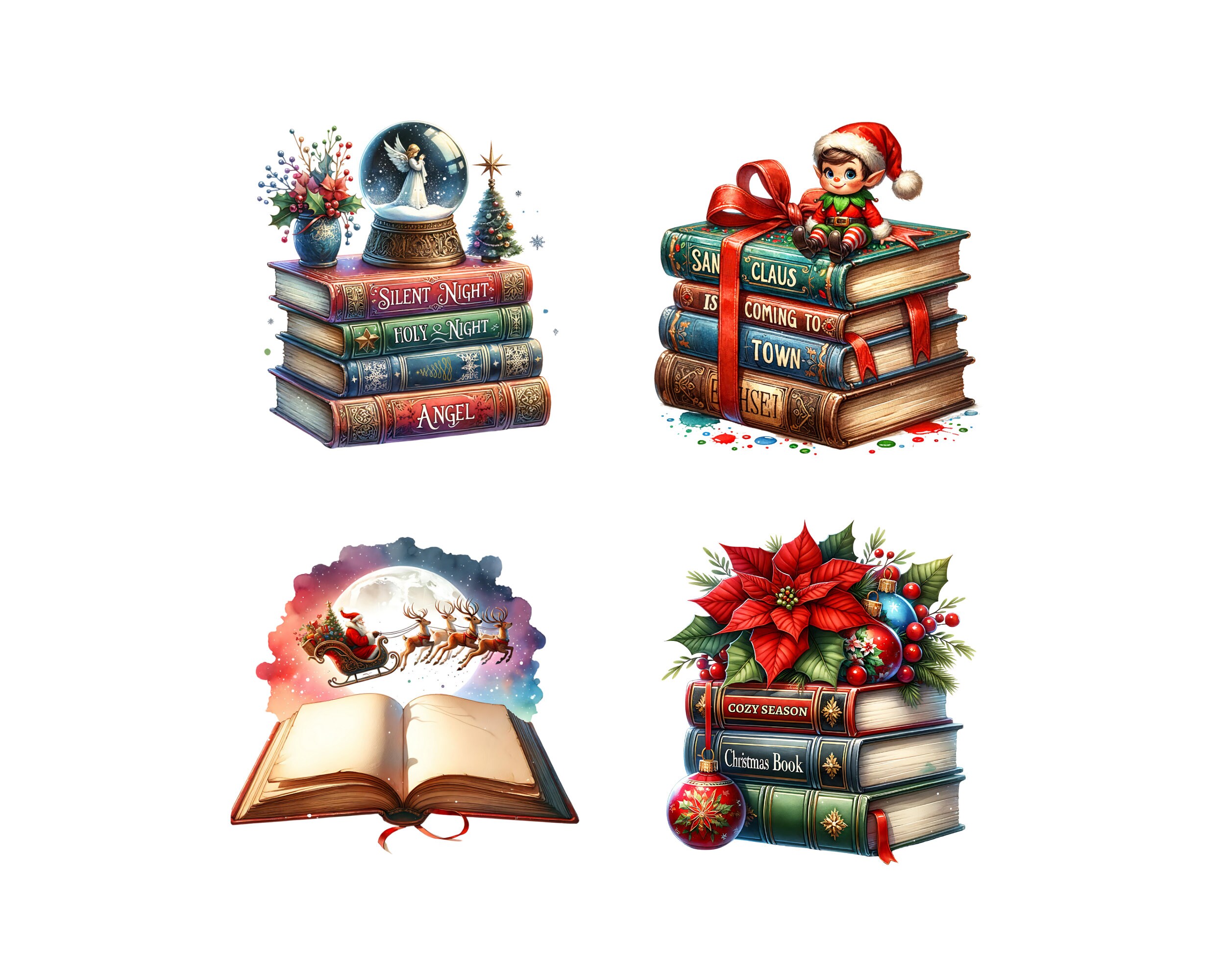 Christmas Books CLIPART PNG Files, Kids Book Sublimation, Santa, Book ...