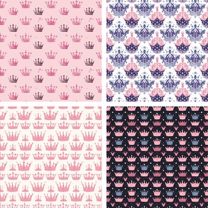 Princess Crowns Pattern Digital Papers JPG, Seamless Crafting Paper ...
