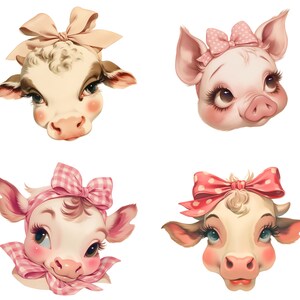 Vintage Animal Heads CLIPART PNG Files, Cow Sublimation, Duck Bunny ...