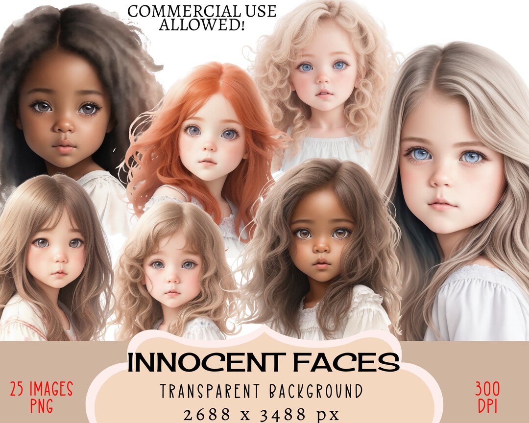 Little Girl Faces CLIPART PNG Files Commercial Use Transparent ...