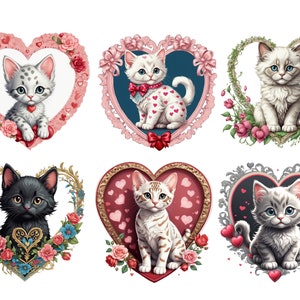 Cats in Hearts CLIPART PNG Files Commercial Use Transparent Background ...