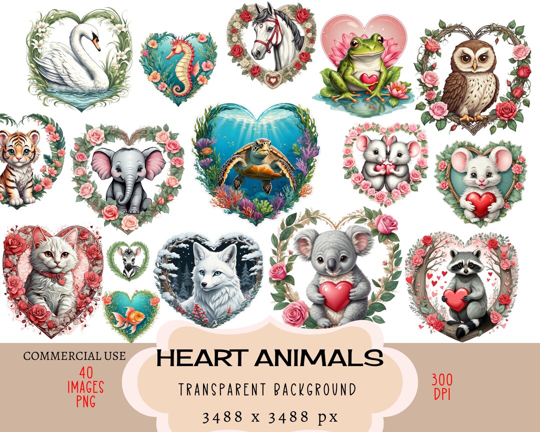 Heart Animals CLIPART PNG Files Commercial Use Transparent Background ...
