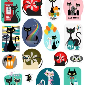 JPG File Mid Century Modern Atomic Cat STICKERS Downloadable Printable ...