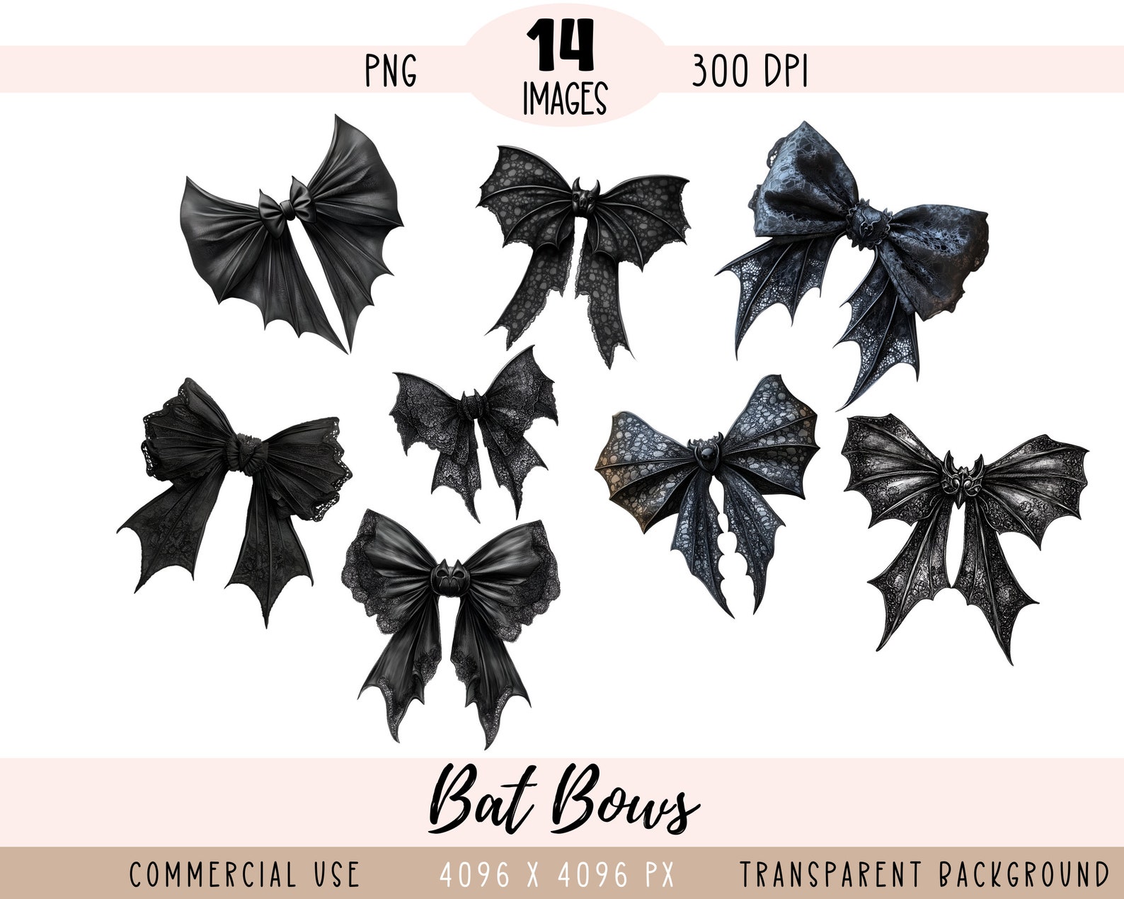 Gothic Bat Bows CLIPART PNG Files Commercial Use Transparent Background ...